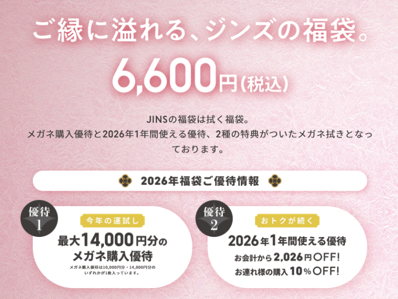 JINS（ジンズ）福袋！2026年ネタバレ、中身、口コミ、予約まとめ！お得なメガネの商品券、優待券付き！オンライン、店頭も！